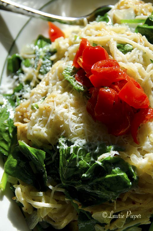 Spaghetti with Spinach & Peppadews | A Taste of Morning